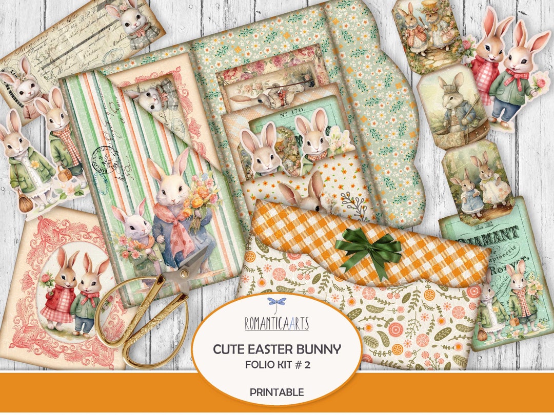 Cute Easter Bunny Folio Kit, Easter Bunny Journal, Antique Rabbit Paper ...