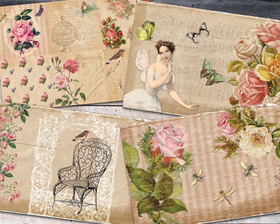 Editable Shabby Roses Vintage Postcards Printable Digital - Etsy