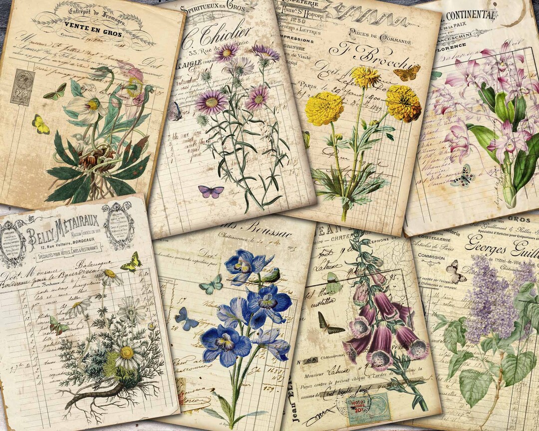 Printable Botanical Ephemera Paper, Digital Download, Vintage Ephemera ...
