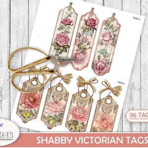 Vintage Hang Tag, Digital Junk Journal Shabby Kit, Roses Tags for ...