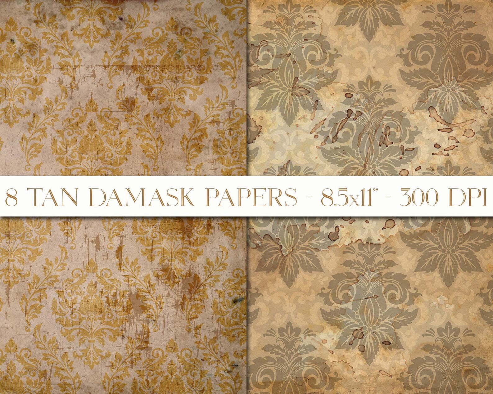Digital Tan Damask Papers for Crafting Brown Damask Paper - Etsy