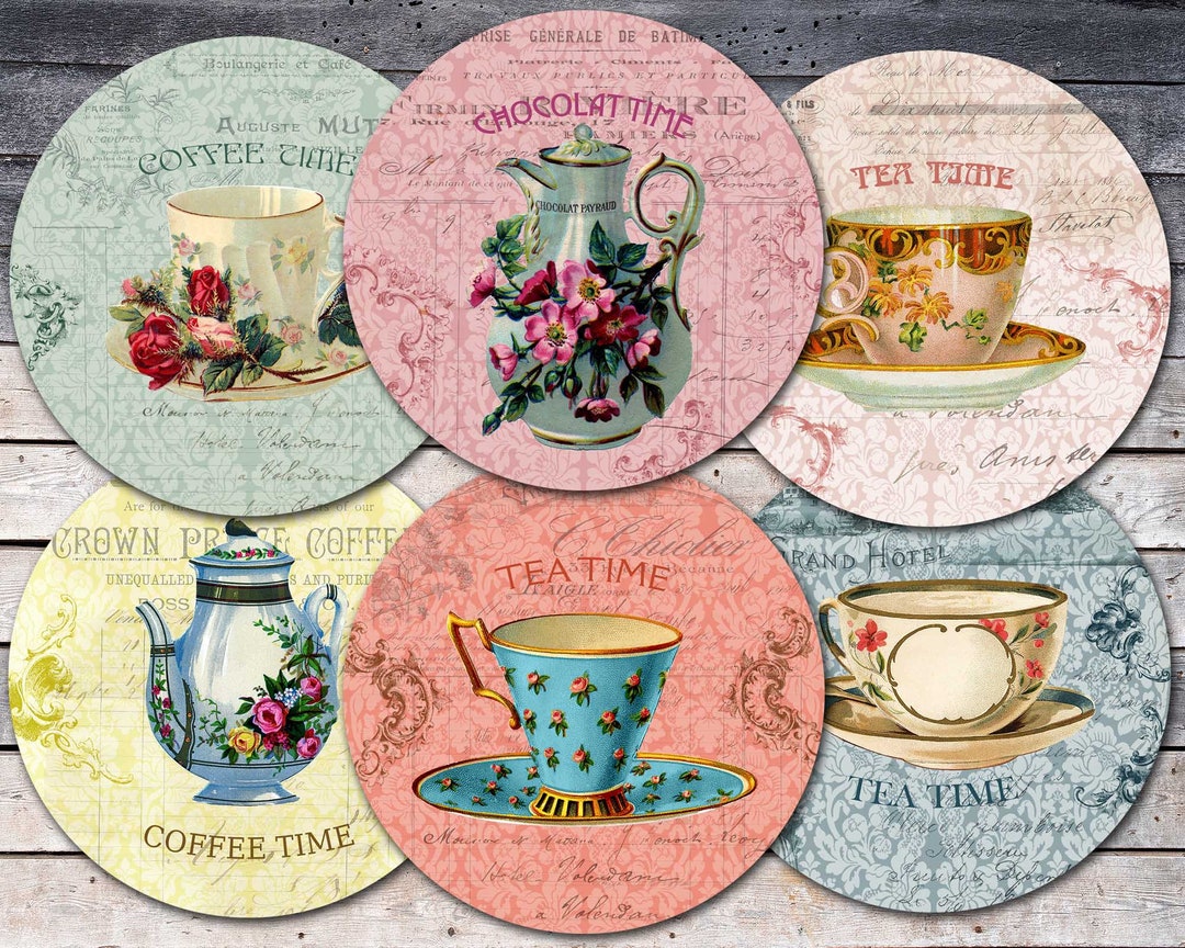 Tea Round Tags, Tea Party Paper, Teapot and Cup, Journal Insert ...