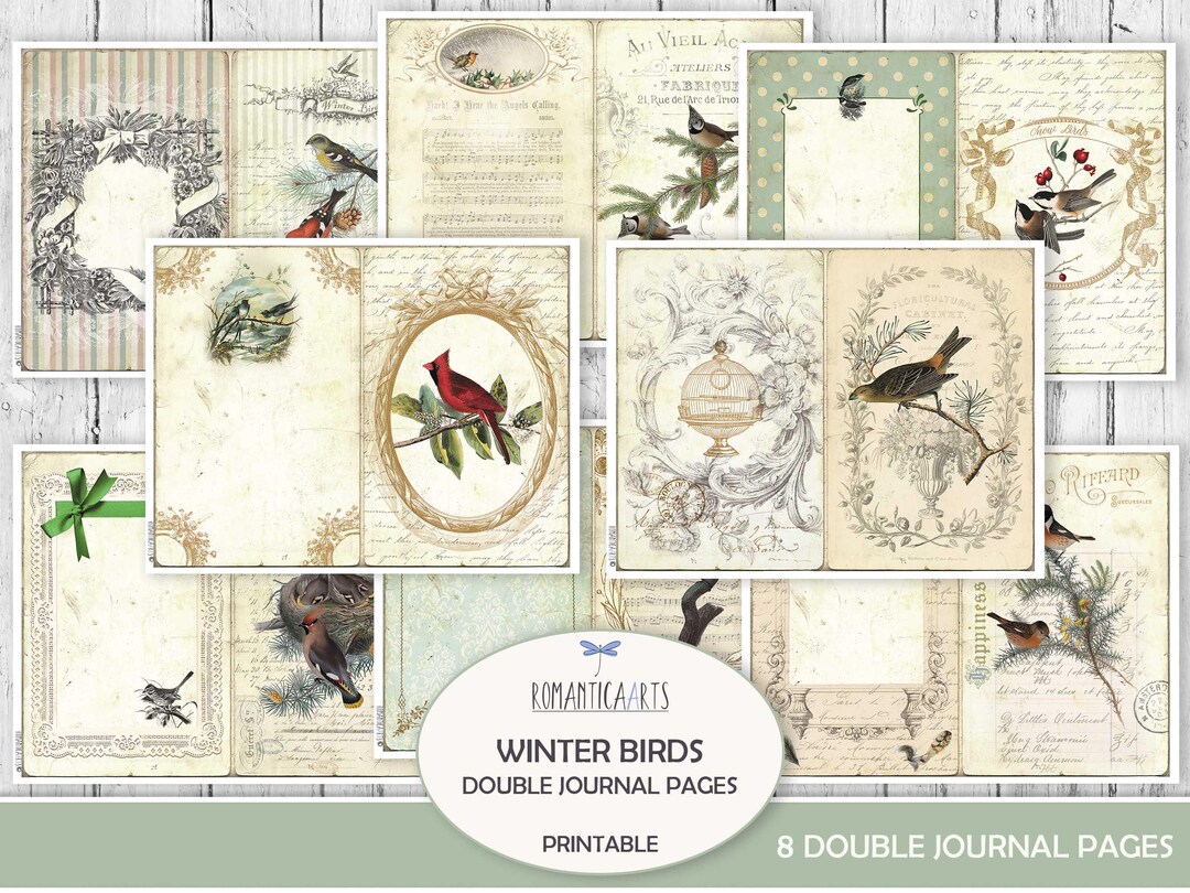 Winter Bird Journal Pages, Vintage Bird, Shabby Bird Paper, Christmas ...