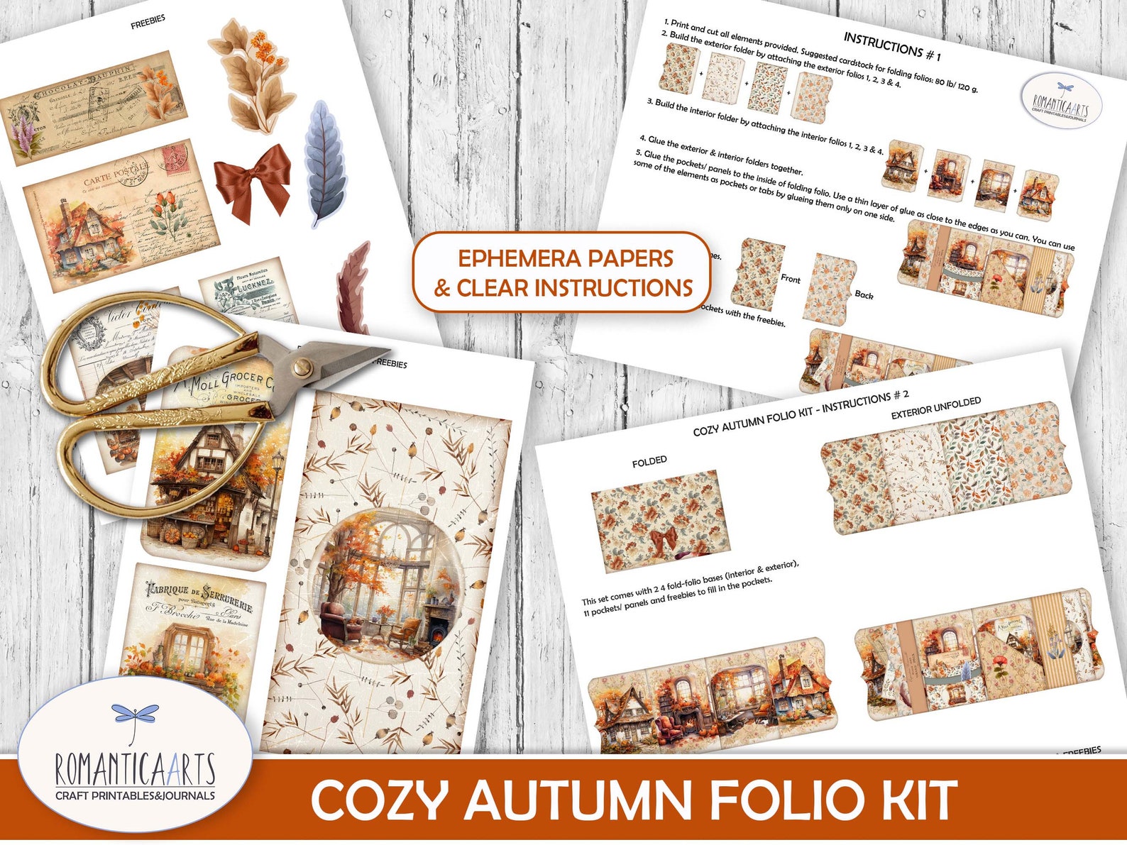 Cozy Autumn Four-fold Folio Kit, Fall Printable, Fold-over Tabbed Folio ...