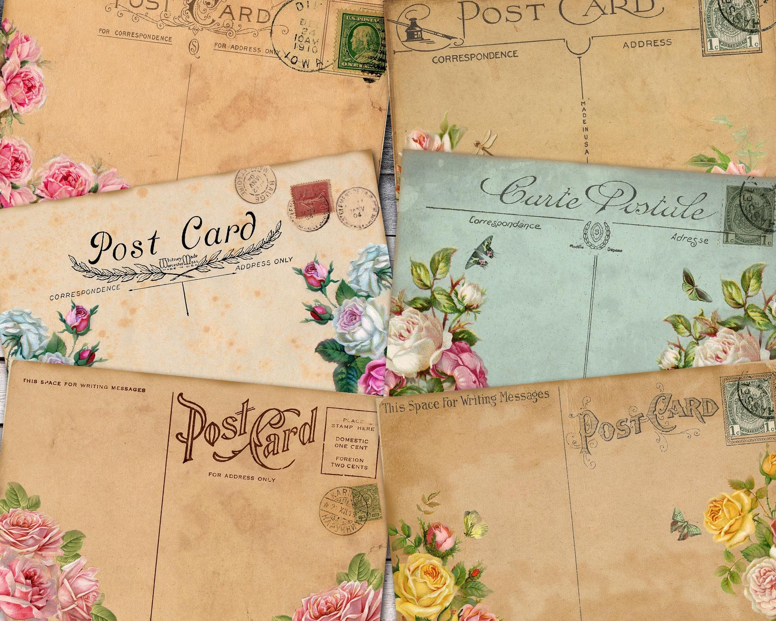 Editable Vintage Roses Postcards Digital Victorian Roses - Etsy