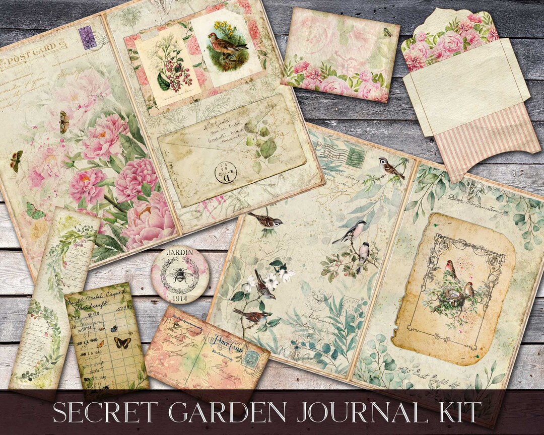 Secret Garden Journal Kit, Digital Journal, Vintage Botanical ...