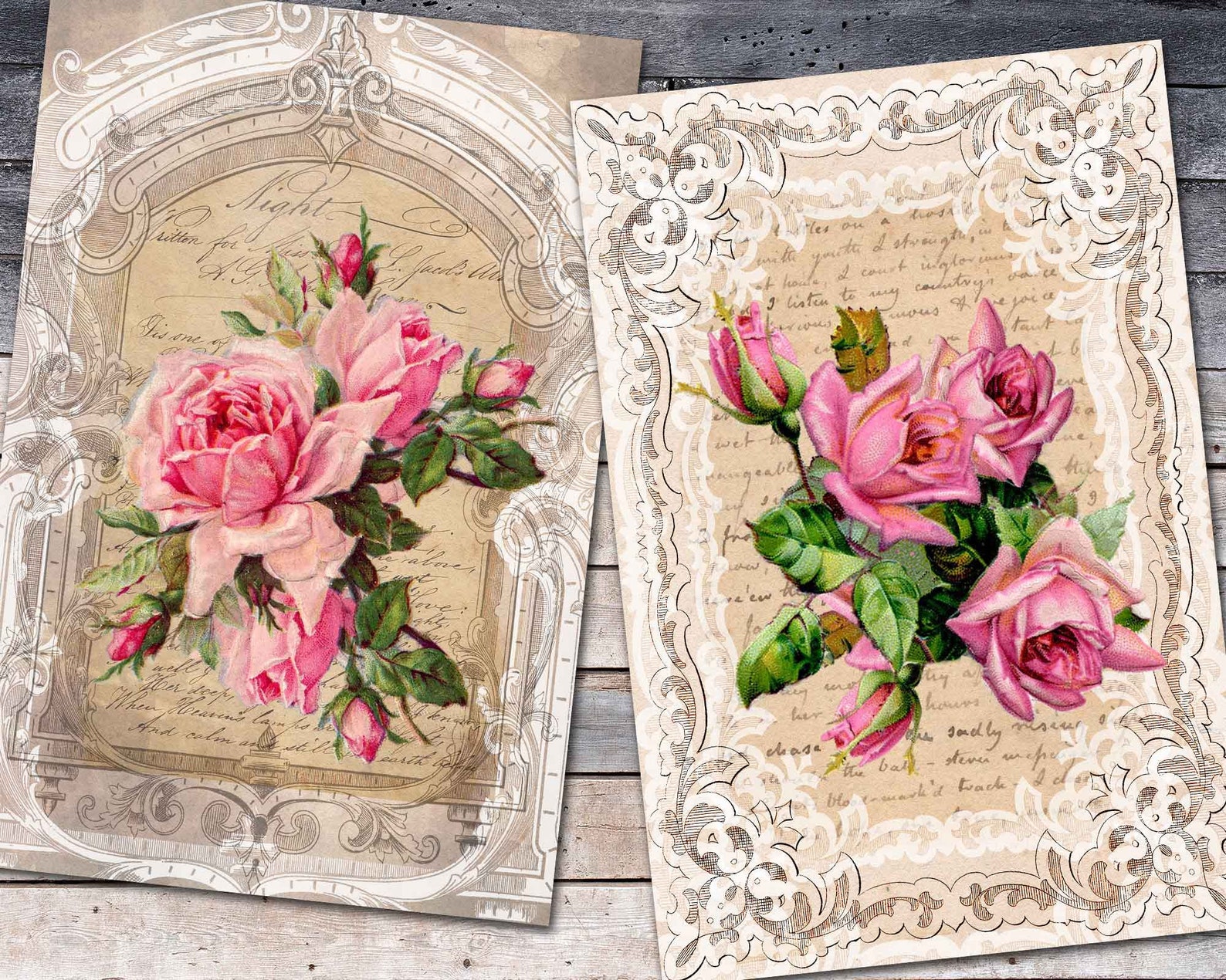 Shabby Pink Roses Pages for Journal Vintage Rose Decoupage - Etsy