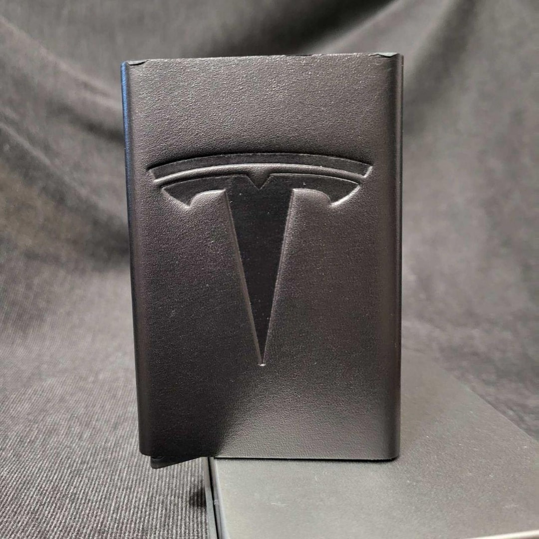 Tesla Logo Metal Cardholder With Leather Wrap and RFID Protection ...