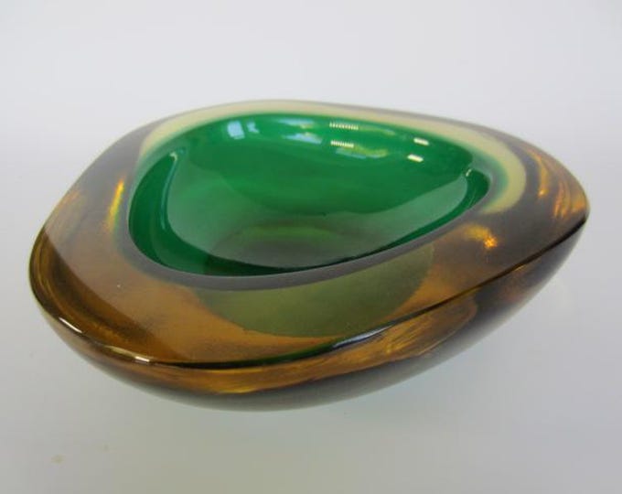 Xxl Triangle Shape Faceted Green Mcm Art Glass Geode Bowl Murano Poli ...