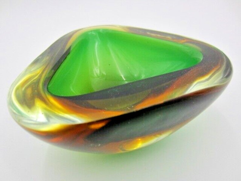 Vintage Archimede Seguso Geode Bowl in Green and Yellow, Murano Italy ...