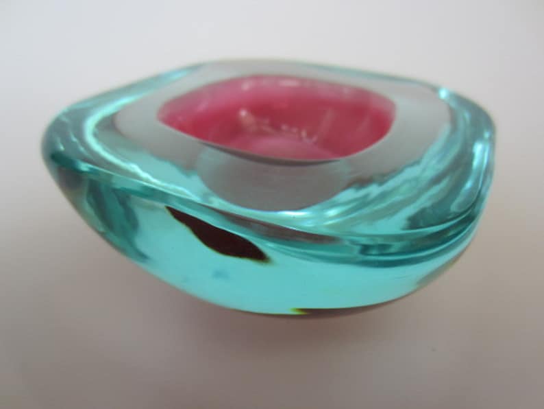 Watery Ice Blue & Pink Murano Art Glass Bowl Space Age Mid Century ...