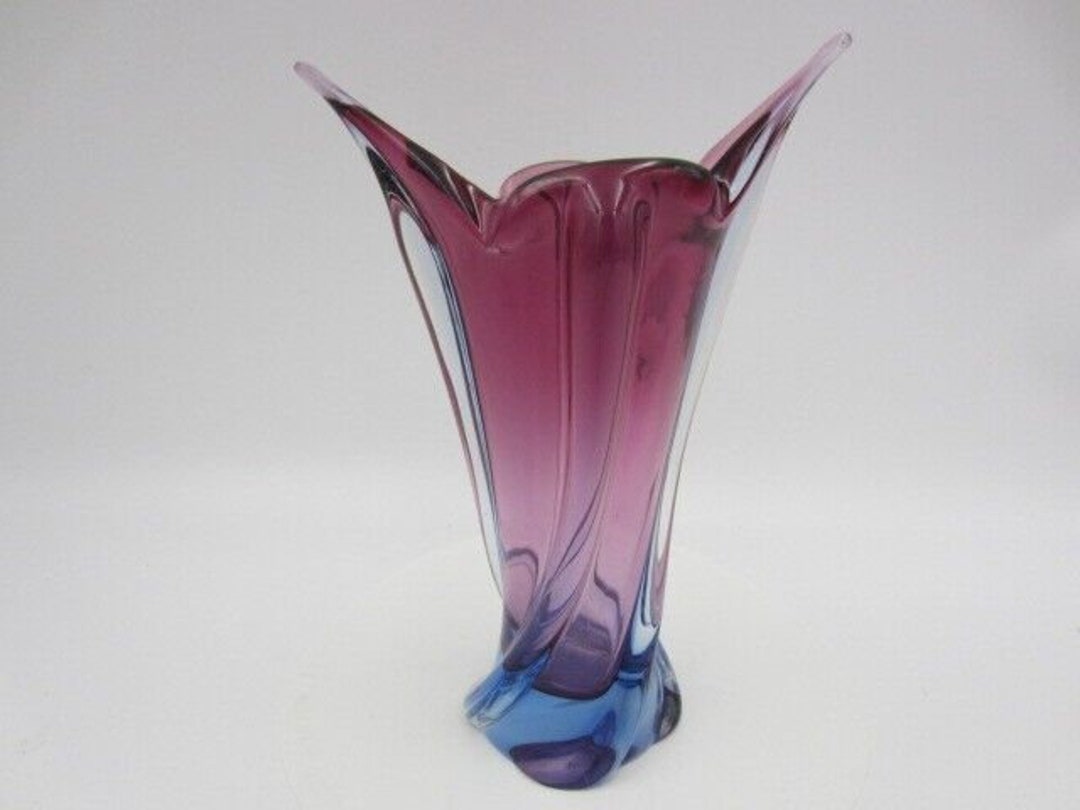 Murano Purple and Blue Sommerso Art Glass Vase Poli Seguso Era Twisted ...
