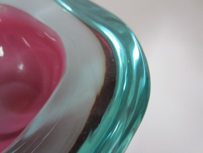 Watery Ice Blue & Pink Murano Art Glass Bowl Space Age Mid Century ...