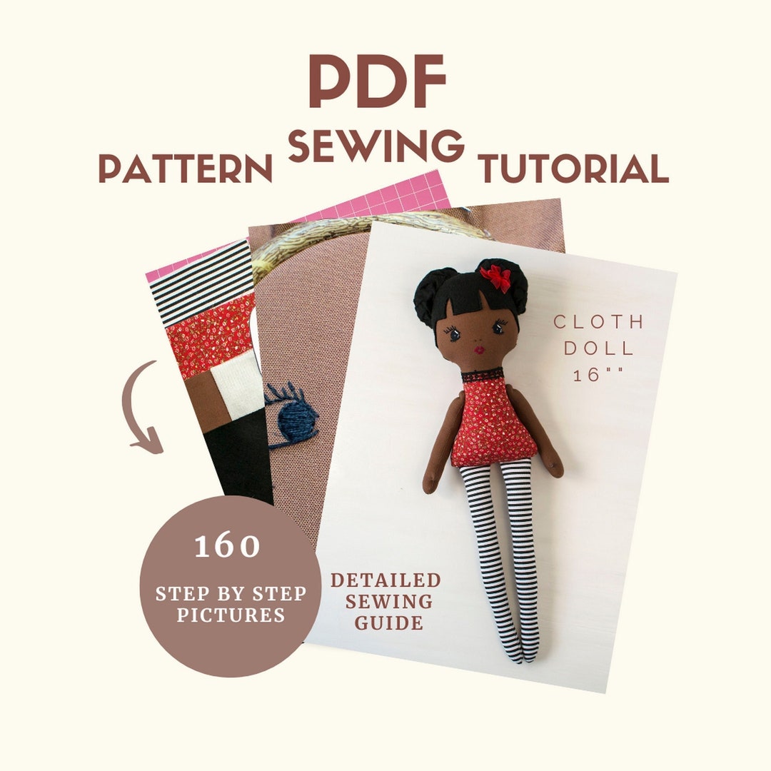Rag Doll Pattern PDF & Tutorial 16'' Cloth Doll Sewing Pattern and ...