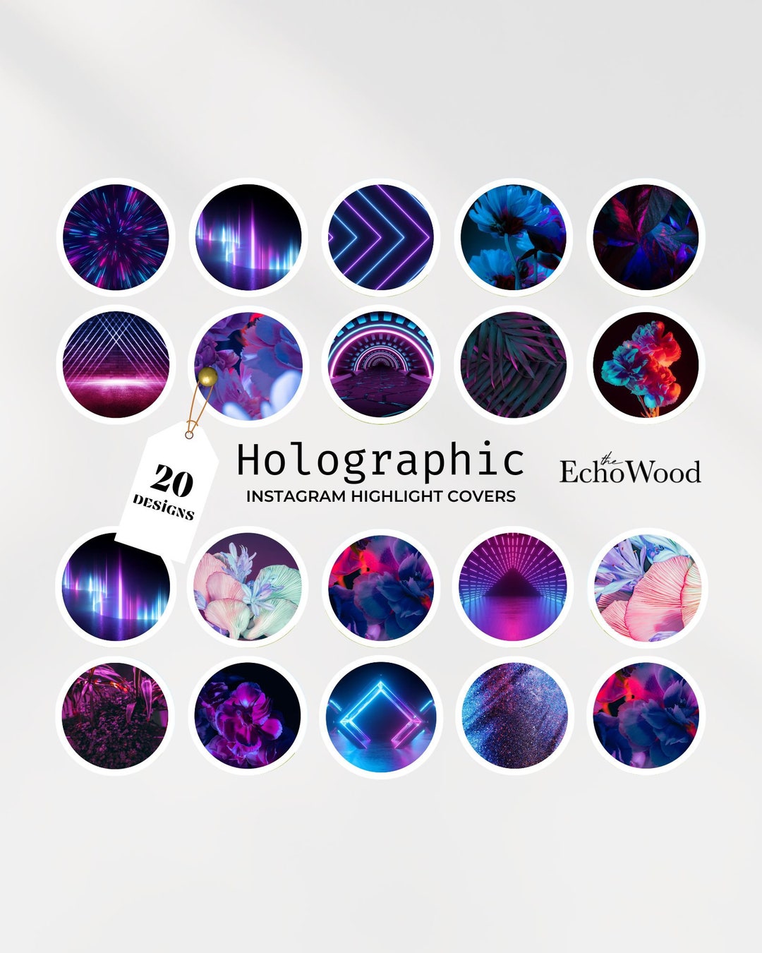 Holographic Instagram Highlight Covers, Neon Highlight Covers ...