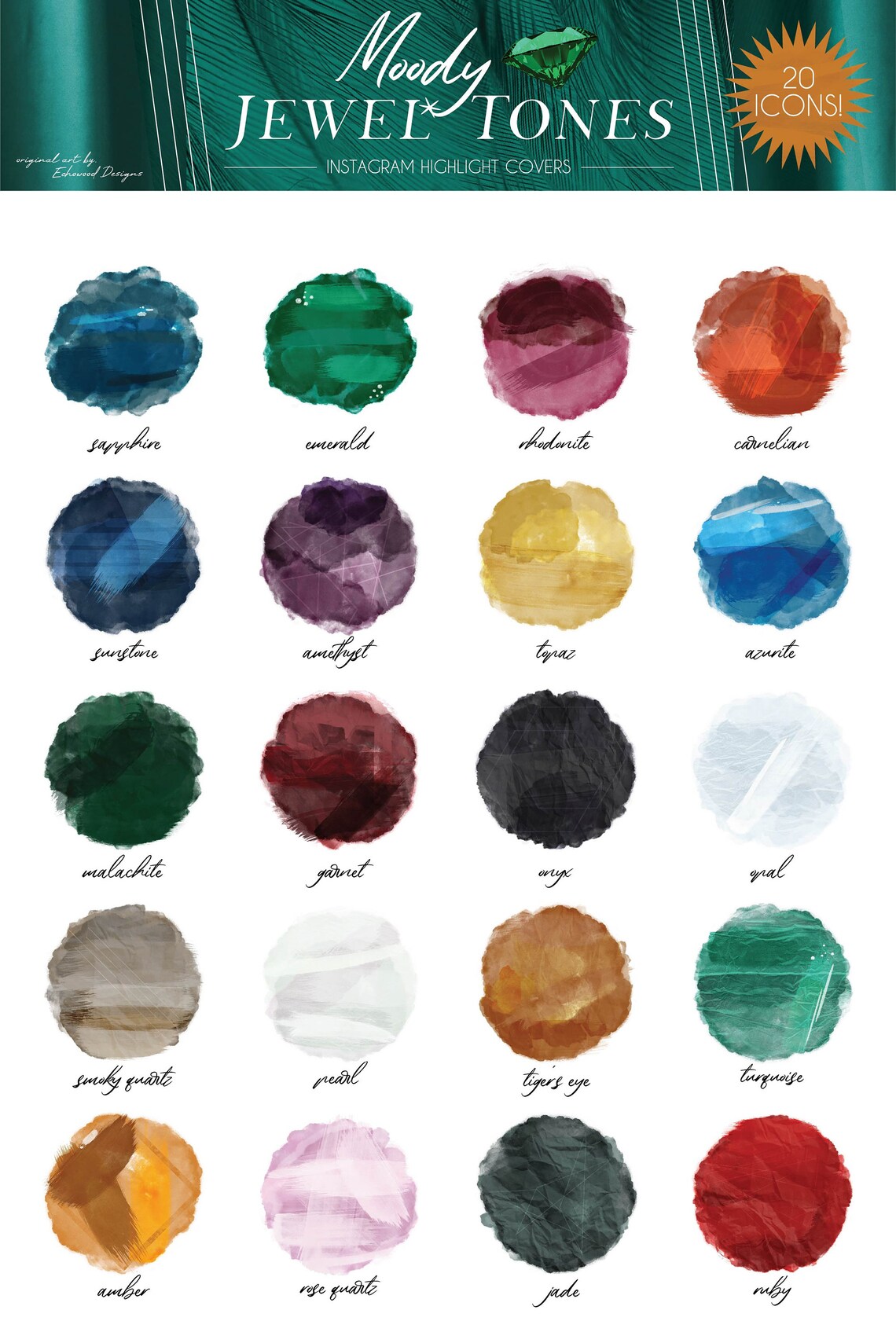 Jewel Tone Instagram Highlight Covers for Influencers, IG Highlight ...