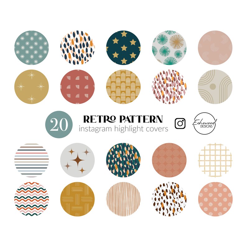 Retro Instagram Highlight Covers for Boho Story Highlights, Colorful ...