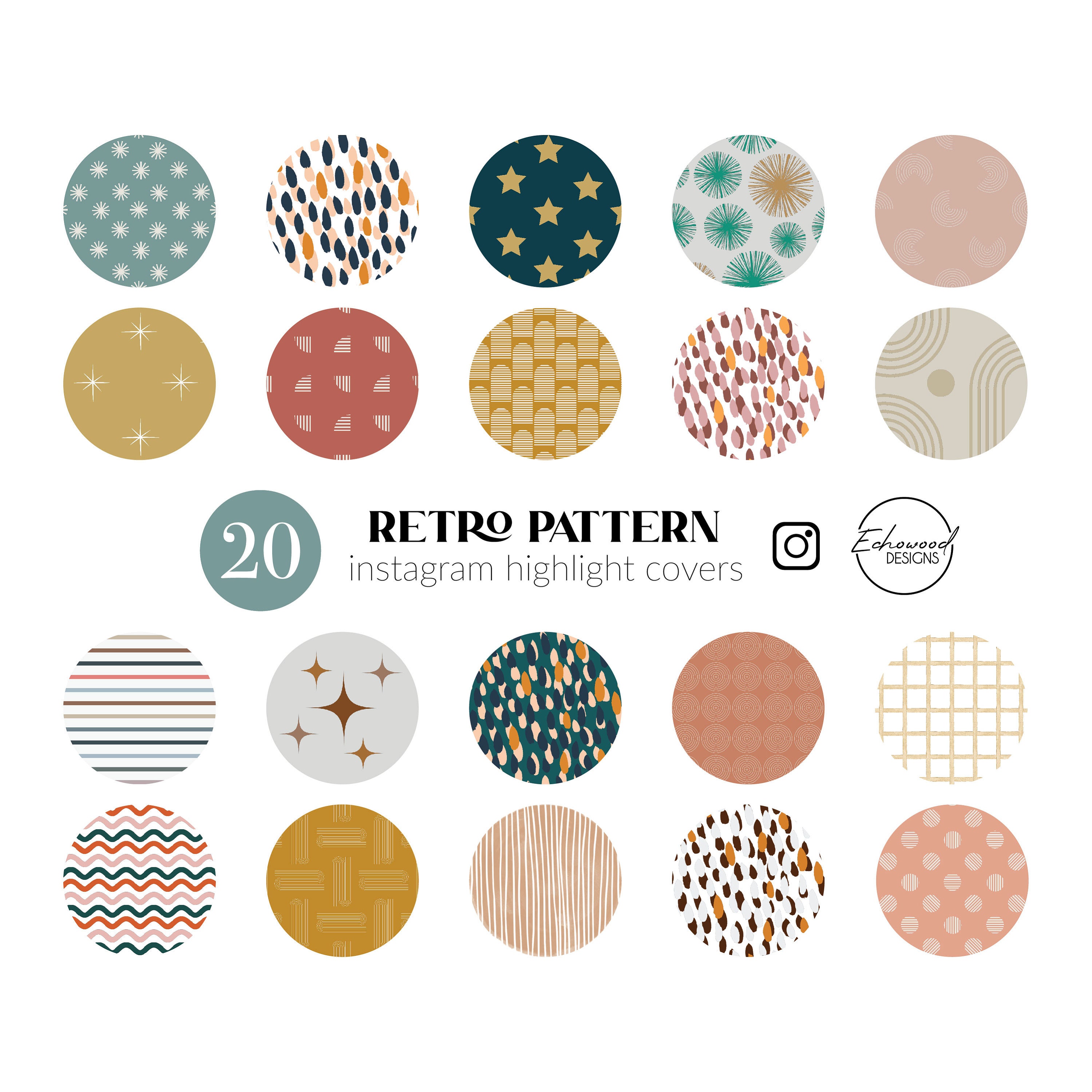 Retro Instagram Highlight Covers for Boho Story Highlights, Colorful ...