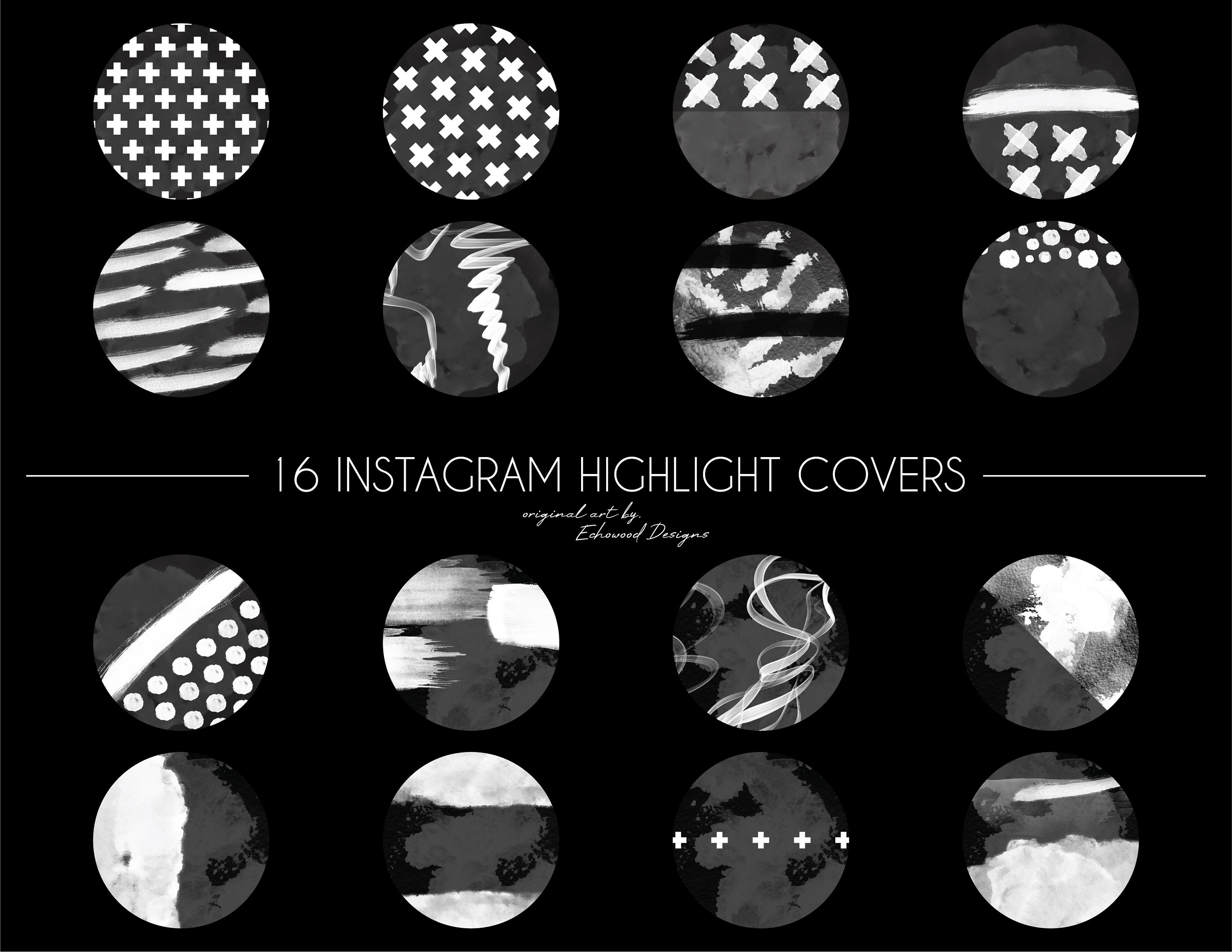 Black and White Highlight Covers for Instagram, Black Highlight Icons ...