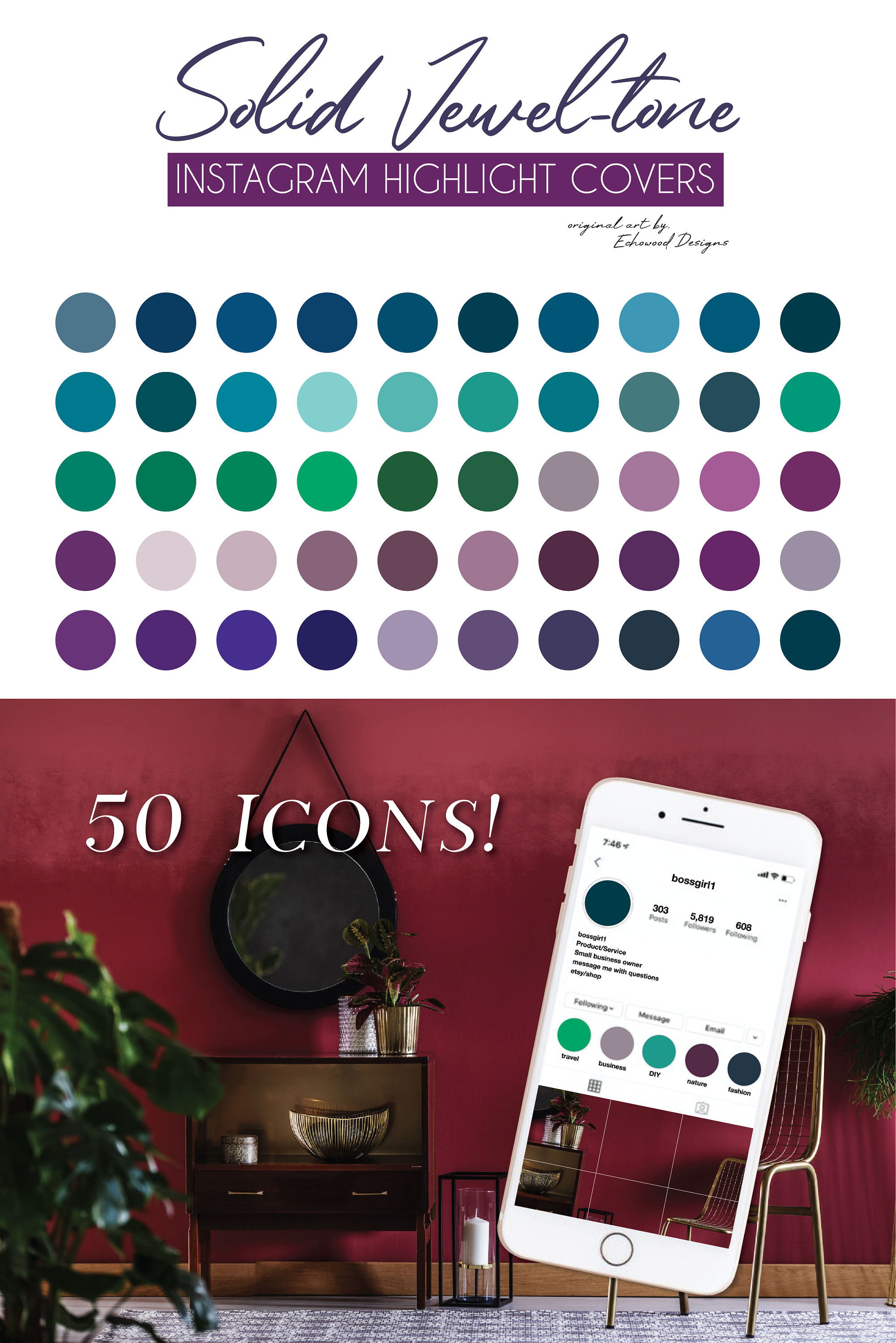 Jewel Tone Instagram Highlight Covers, Highlight Covers for Instagram ...