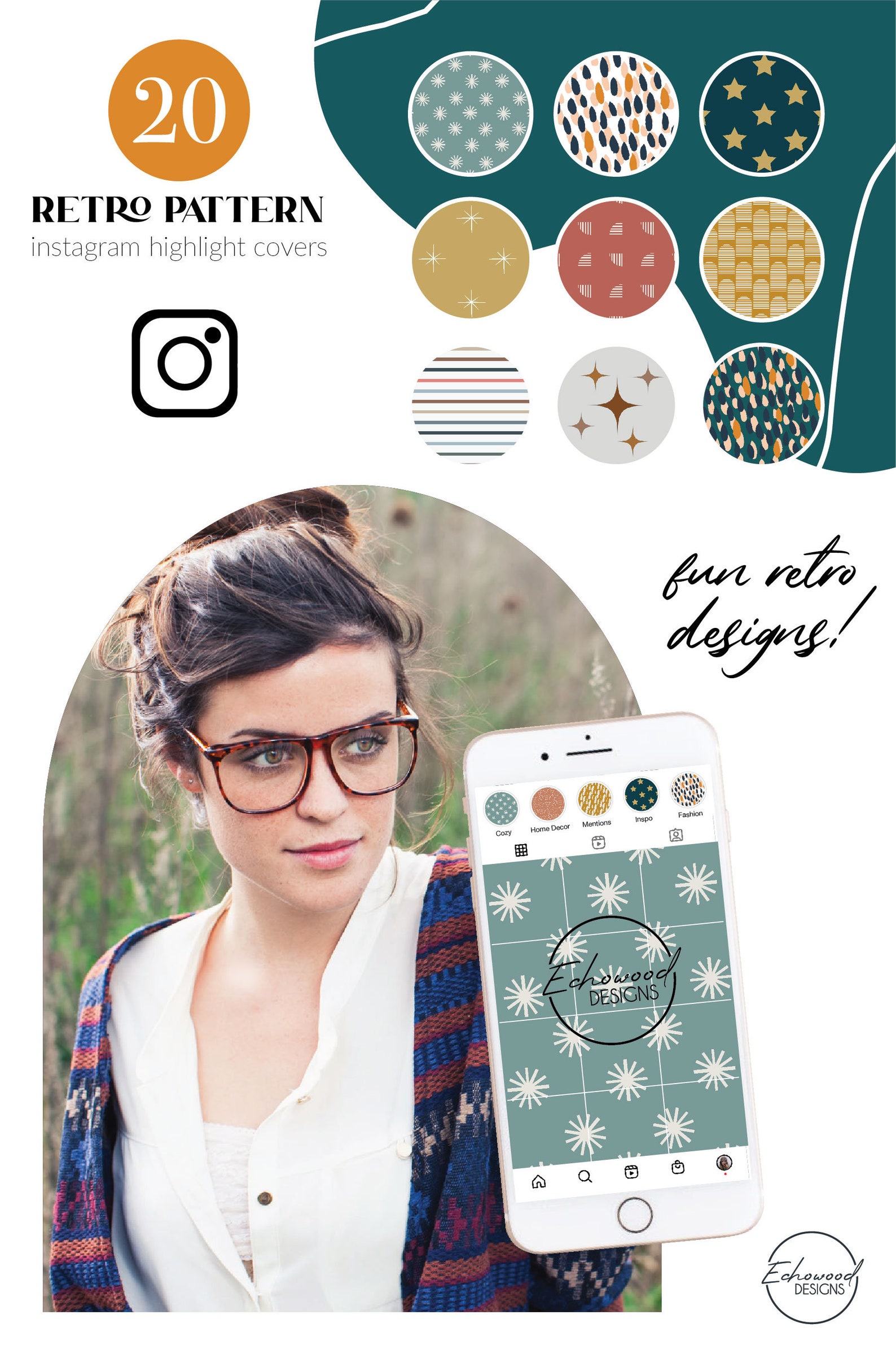 Retro Instagram Highlight Covers for Boho Story Highlights, Colorful ...