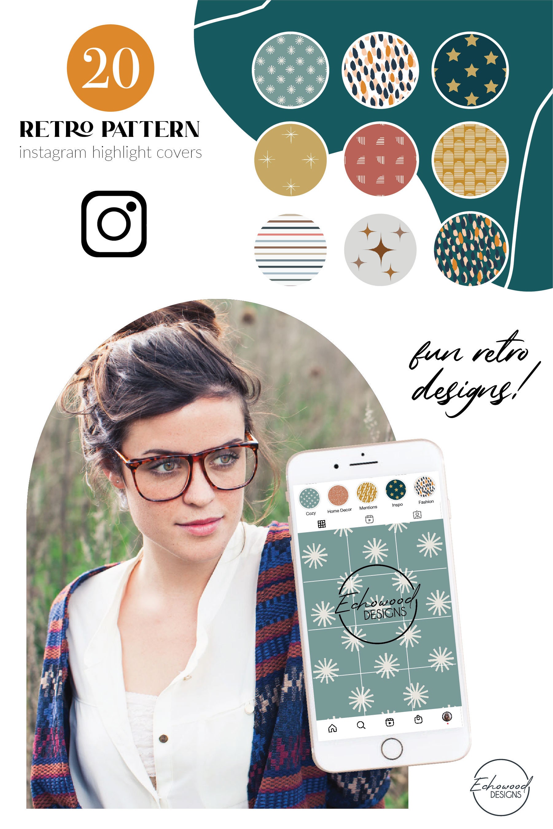 Retro Instagram Highlight Covers for Boho Story Highlights, Colorful ...
