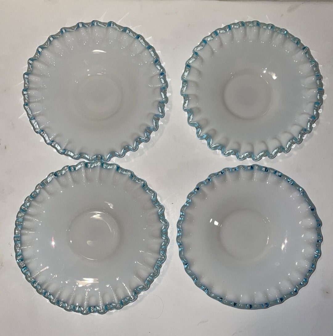 Set of 4 - Vintage Fenton Aqua Crest Milk Glass Saucers ~ 6 “ Pale Blue ...