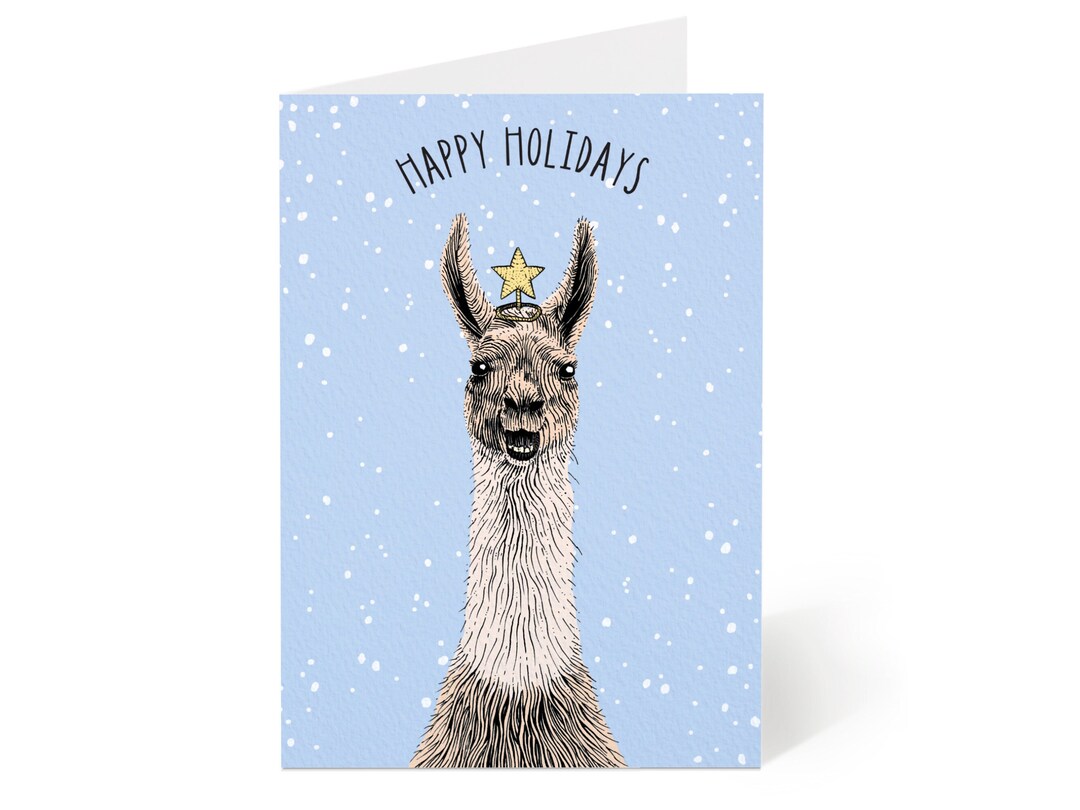 Holiday Llama Card Happy Holidays Card Merry Christmas - Etsy
