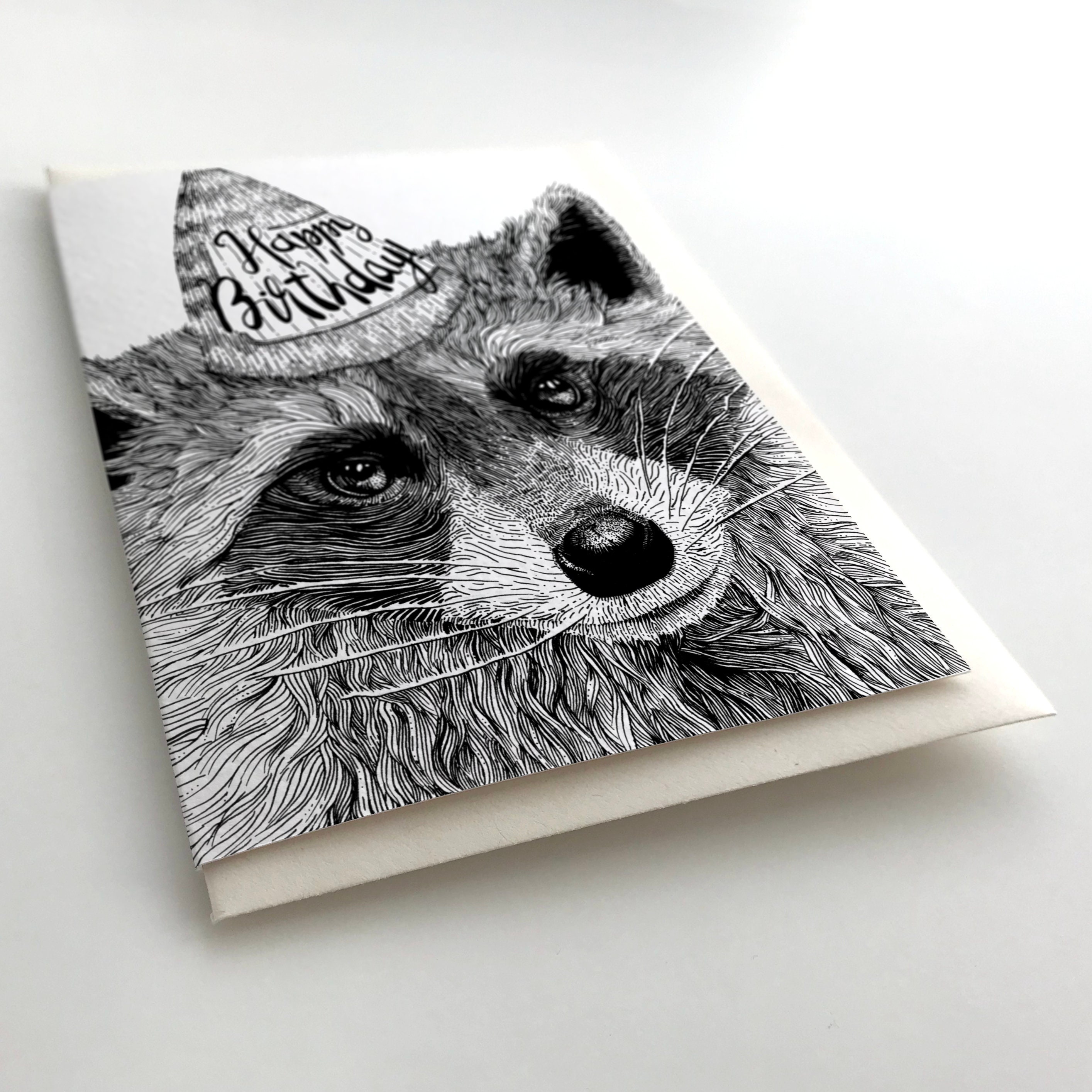 Happy Birthday Raccoon Greeting Card Birthday Greeting Card - Etsy Sweden