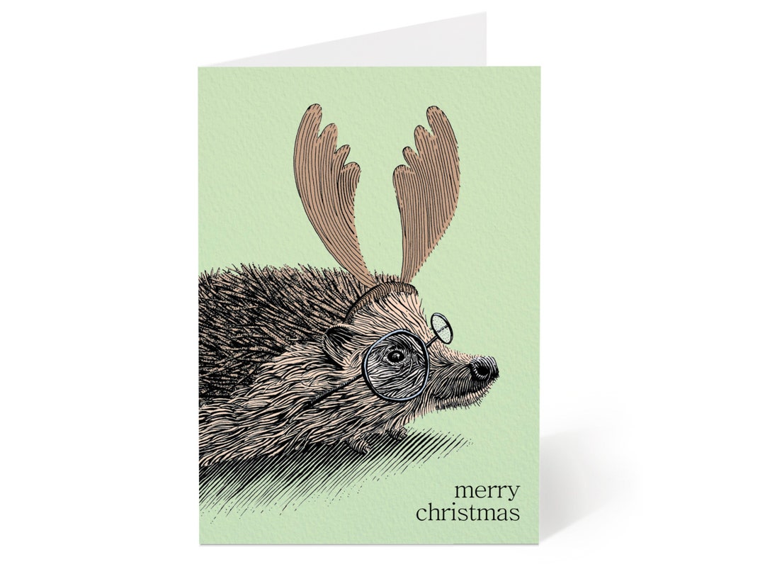 Holiday Hedgehog Card Happy Holidays Card Merry Christmas Fine Art ...