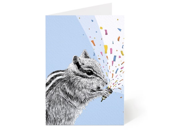 Chipmunk With Confetti Card Congratulations Greeting Card | Etsy