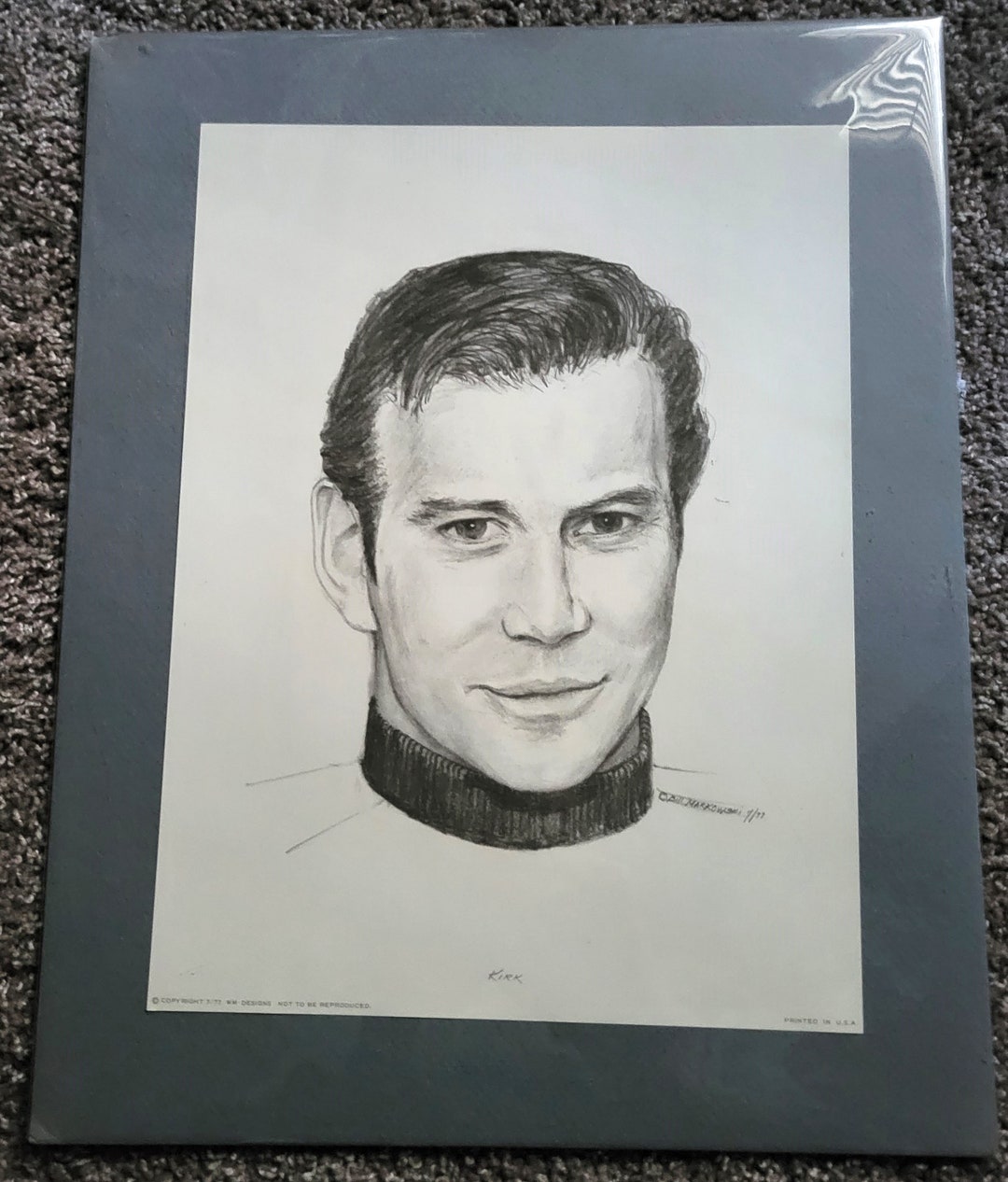 Vintage STAR TREK Print of KIRK Profile From a 1977 Charcoal Pencil ...