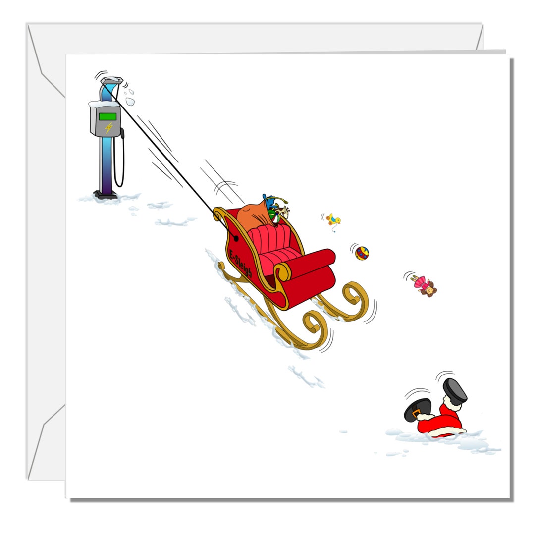 Funny Christmas Card Santa Claus Electric Sleigh Goes Green Sustainable ...