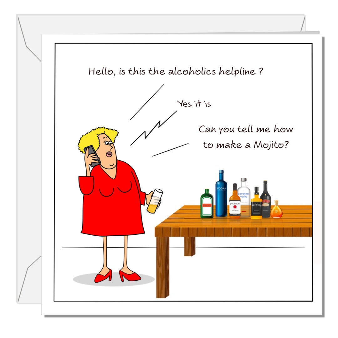 Funny Mojito Birthday Card: Alcoholics Helpline Humor - Etsy