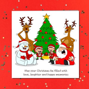 Funny Christmas Card for Your Special Friends or Family - Love Laughter Memories - Santa Elves ...