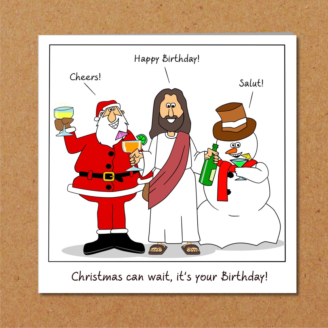December Birthday Card Combined Christmas Jesus Santa Claus | Etsy