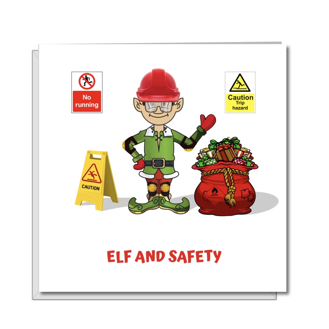 Funny Christmas Card - Amusing Elf and Safety Christmas Card - Cartoon ...