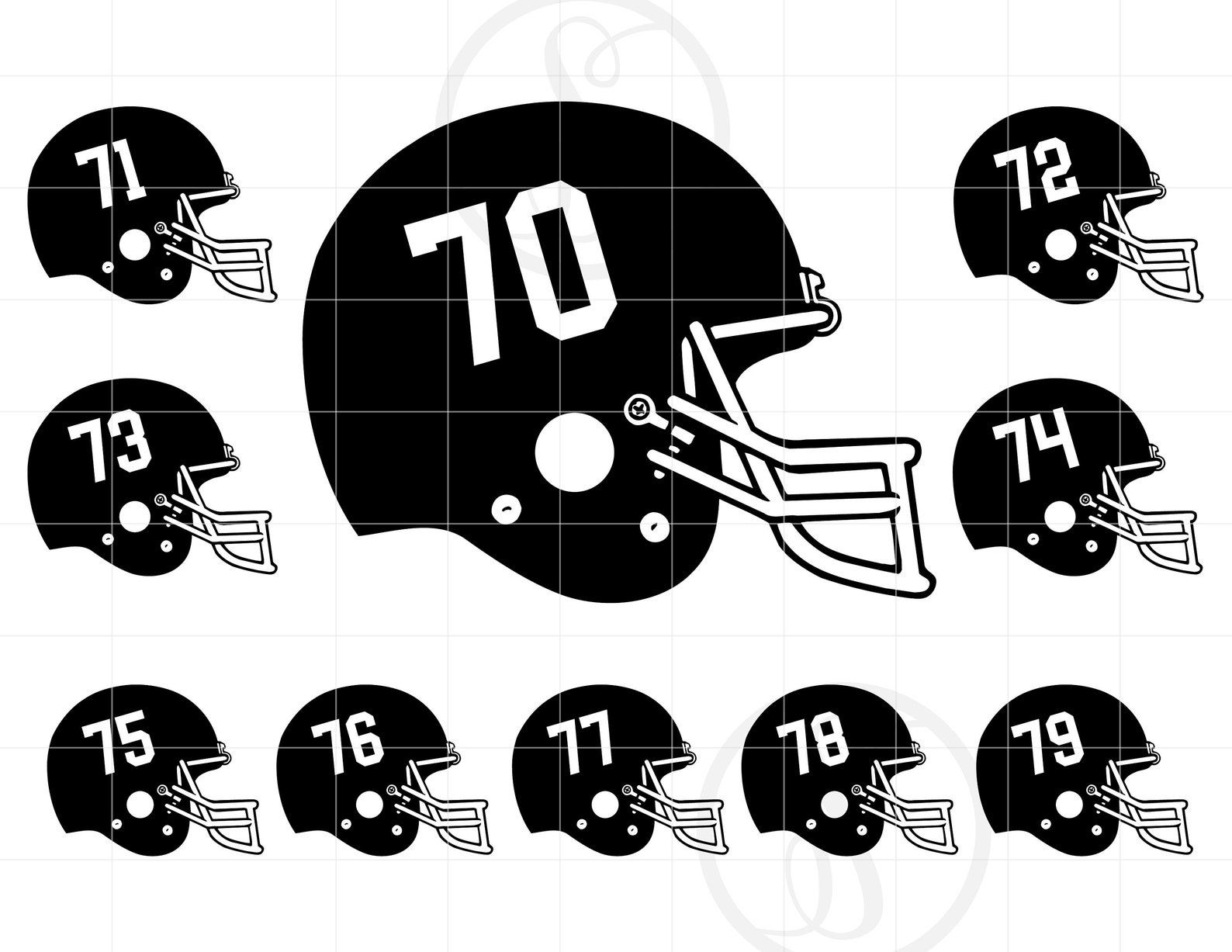 Football Helmet Number 70-79 Years SVG Silhouette Clipart - Etsy