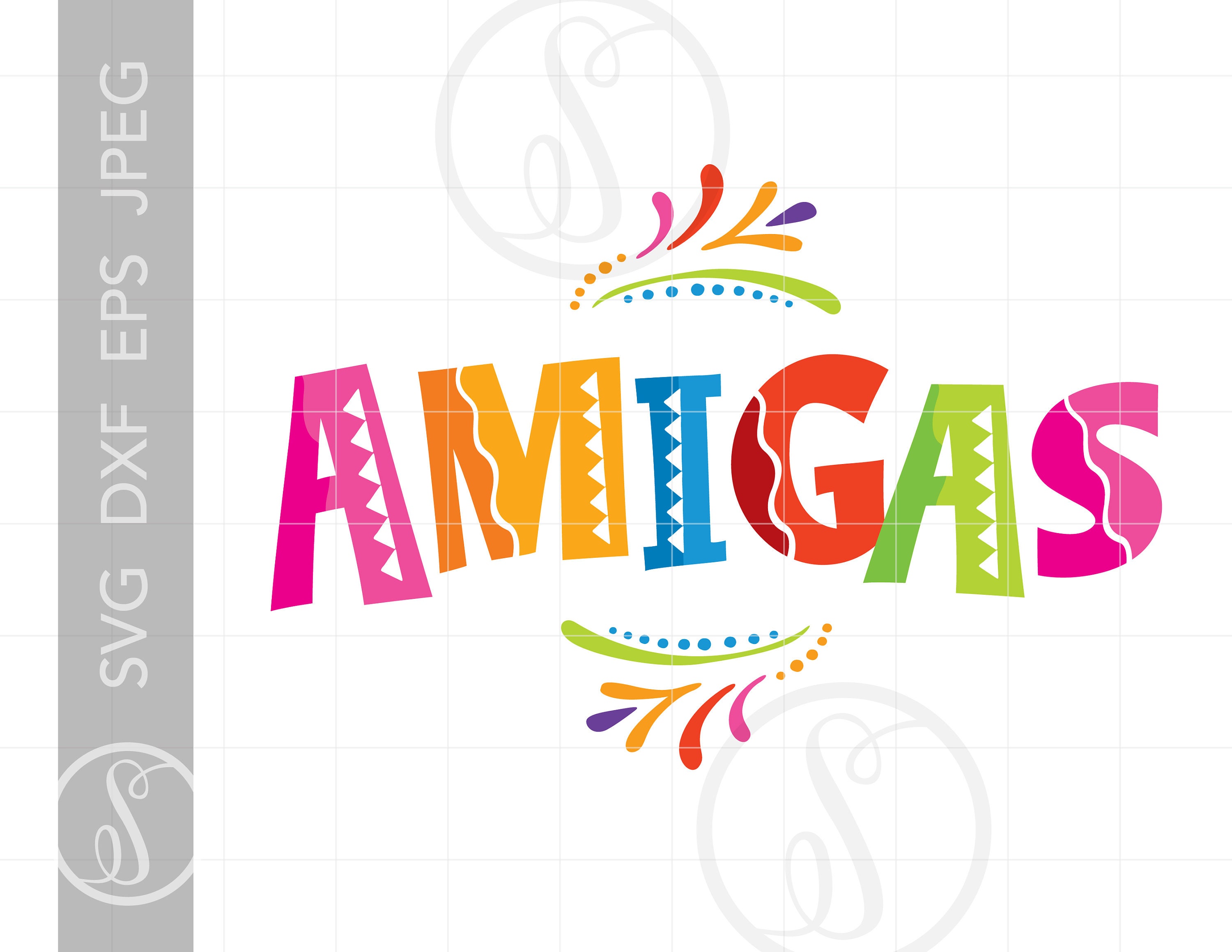 Fiesta Party Sign Svg Art | Amigas Sign Svg Cut Files | Amigas Png Dxf ...