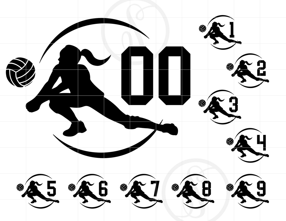 Volleyball Numbers SVG | Volleyball Cut Files Silhouette Numbers 00-9 ...