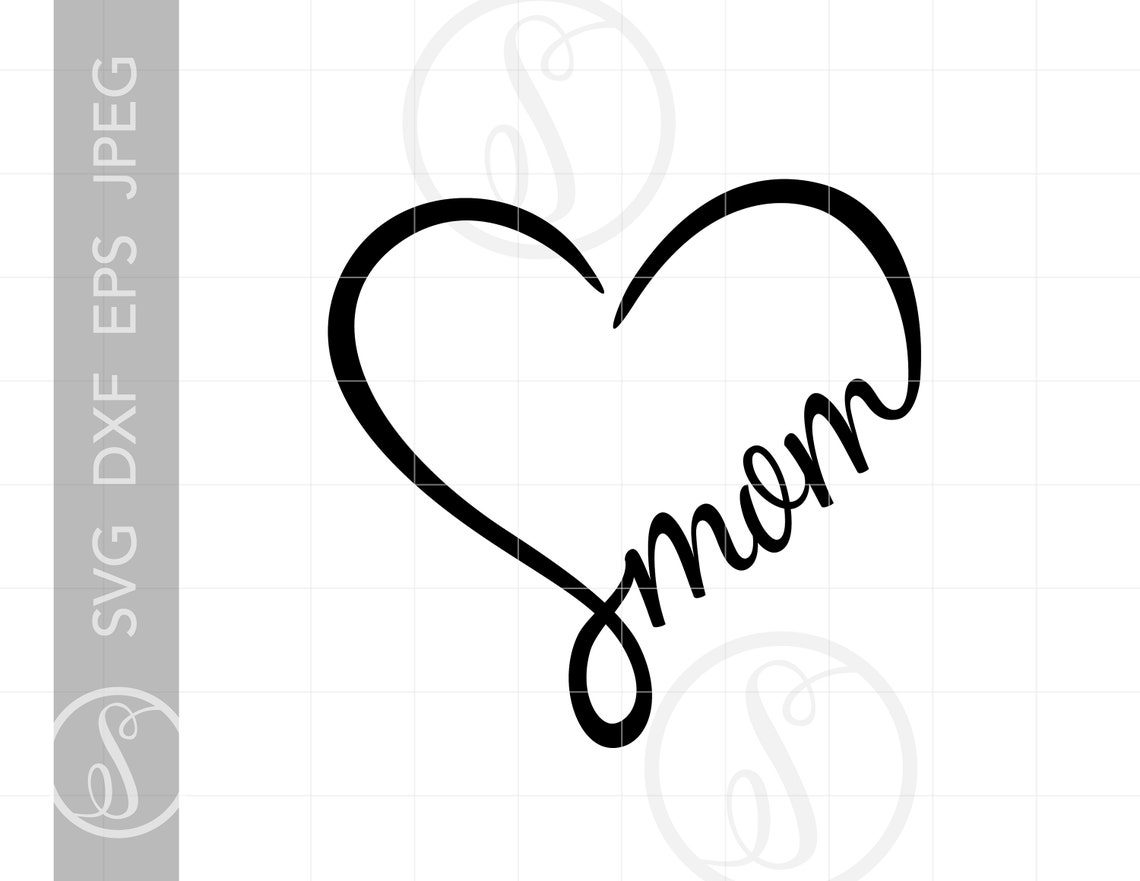 Mom Script Heart SVG Clipart Mom Script Heart Silhouette Cut | Etsy