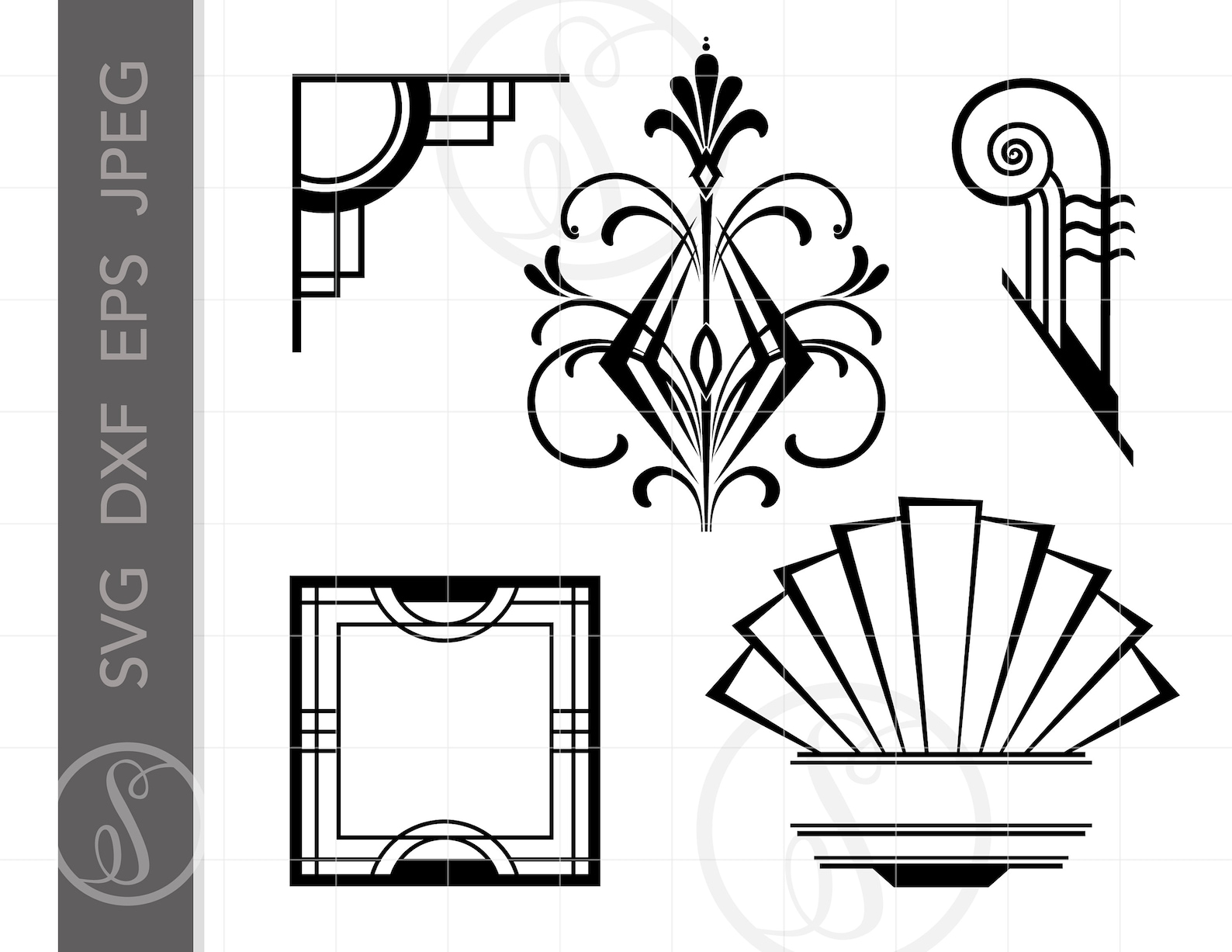 Art Deco SVG Dxf Eps Jpeg Downloads Art Deco Cut File Clipart | Etsy