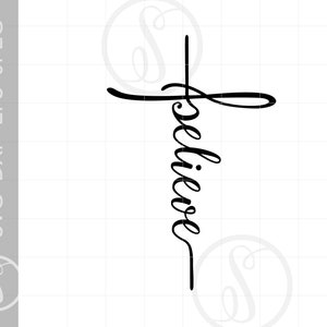 BELIEVE CROSS Script Svg Cut Files Clipart Downloads Believe - Etsy