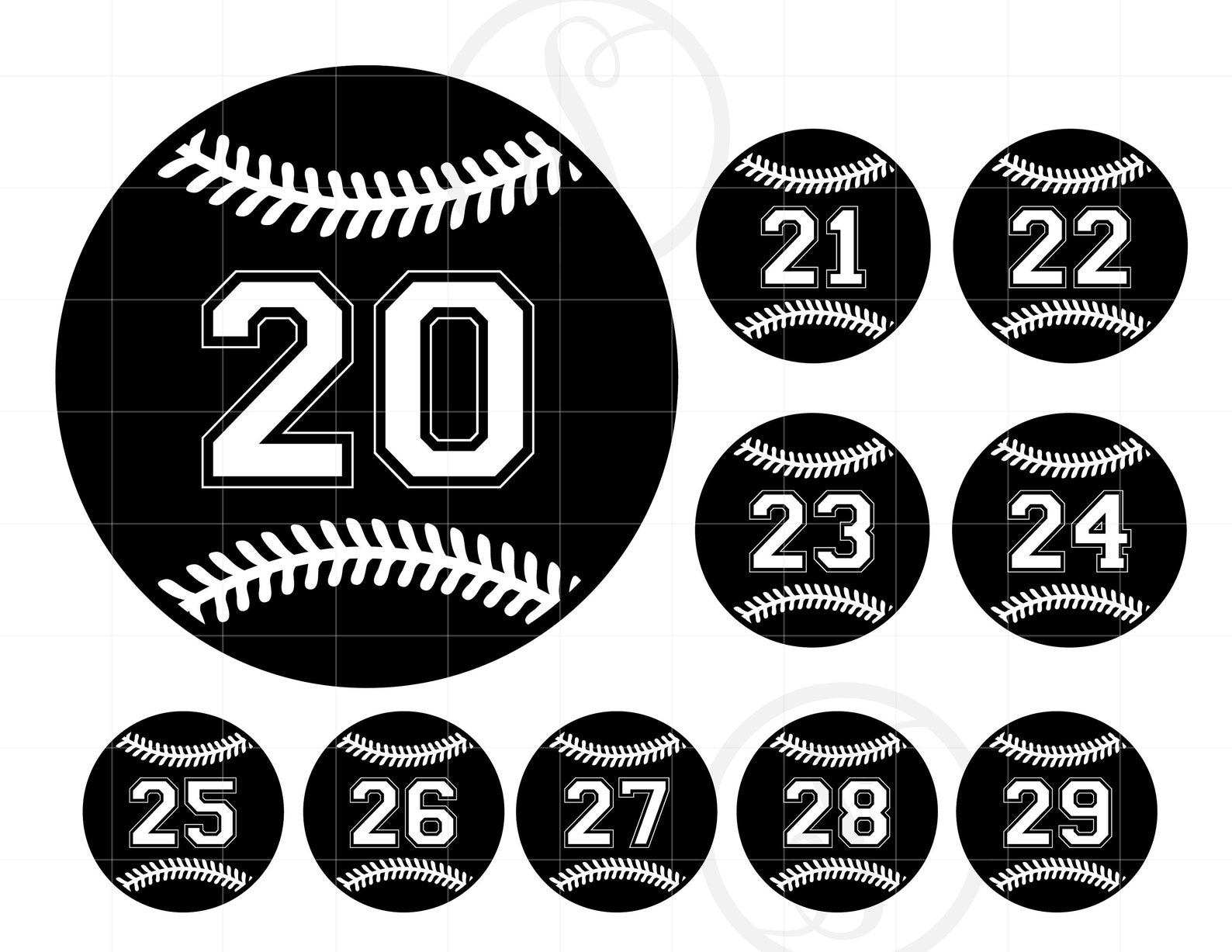 Baseball Numbers 20-29 SVG | Baseball SVG Cut File Cricut | Baseball ...