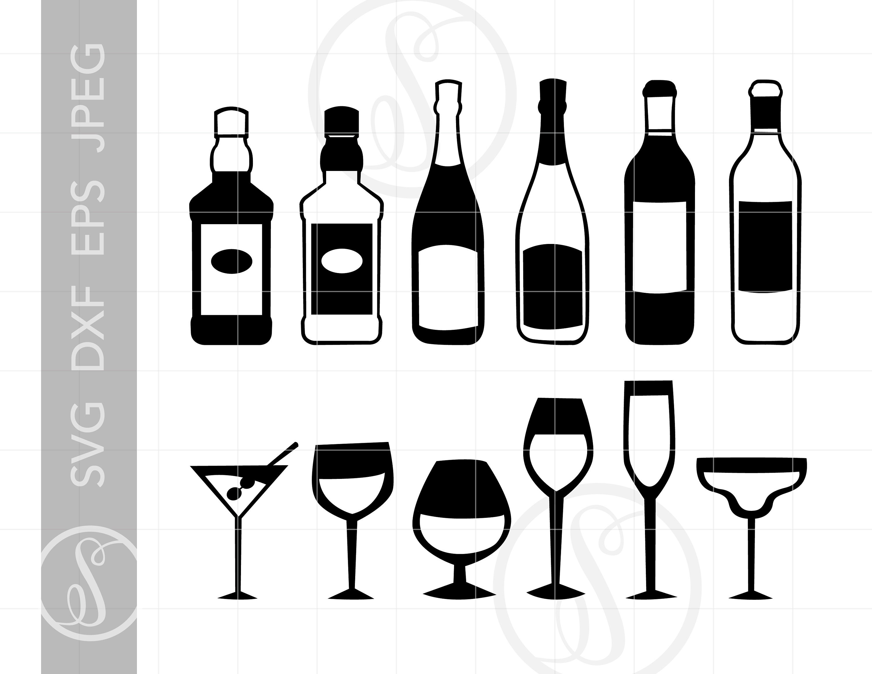Liquor Bottles and Glasses Svg Cut File Bar Clipart Downloads | Etsy