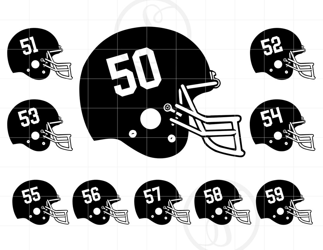 Football Helmet Number 50-59 Years SVG Silhouette Clipart | Football ...