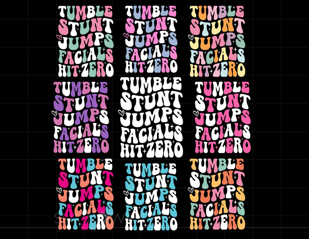 Tumble Stunt Jumps Facials Hit Zero Svg Bundle, Groovy Letters Cheer ...