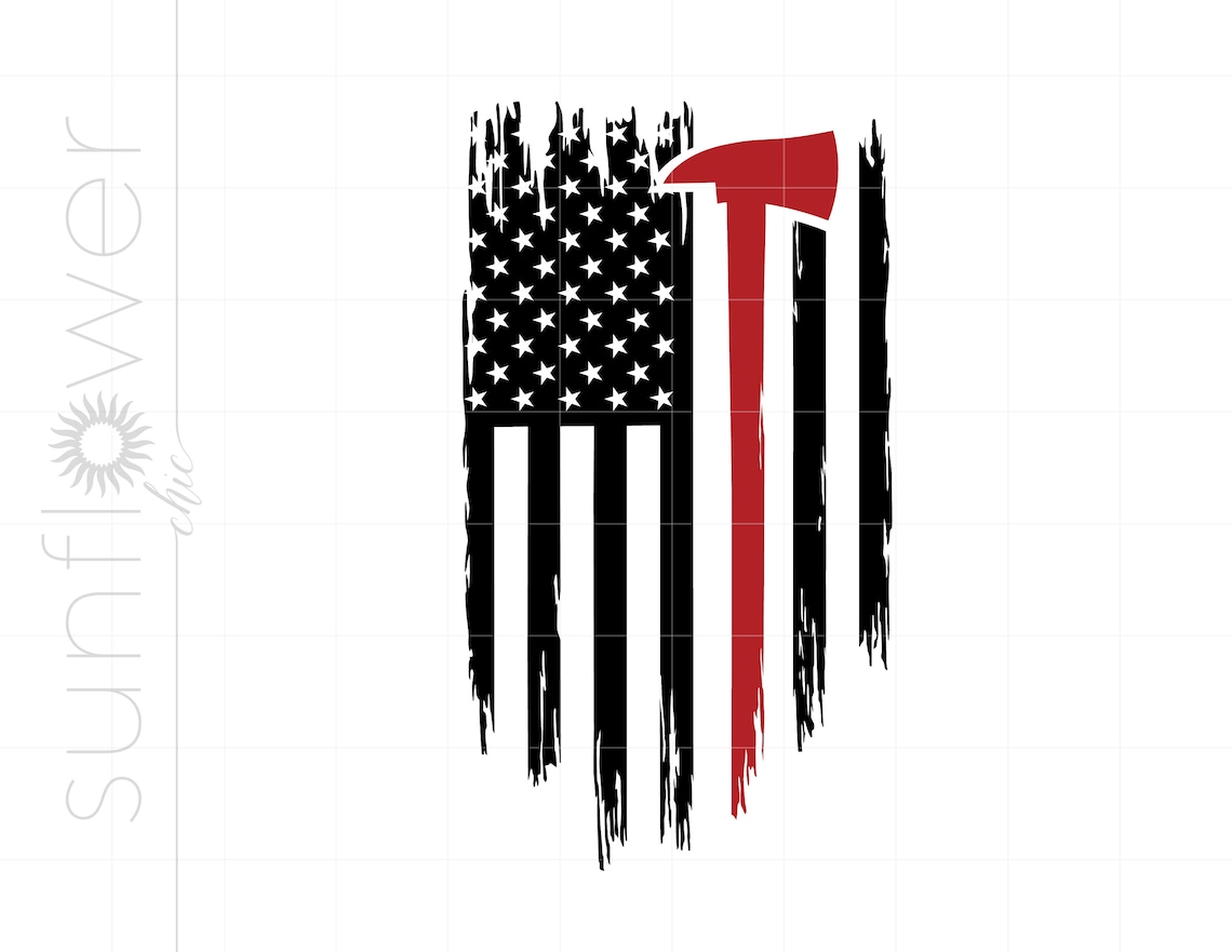 Firefighter Flag Svg Red Line Svg Cut Files Distressed - Etsy