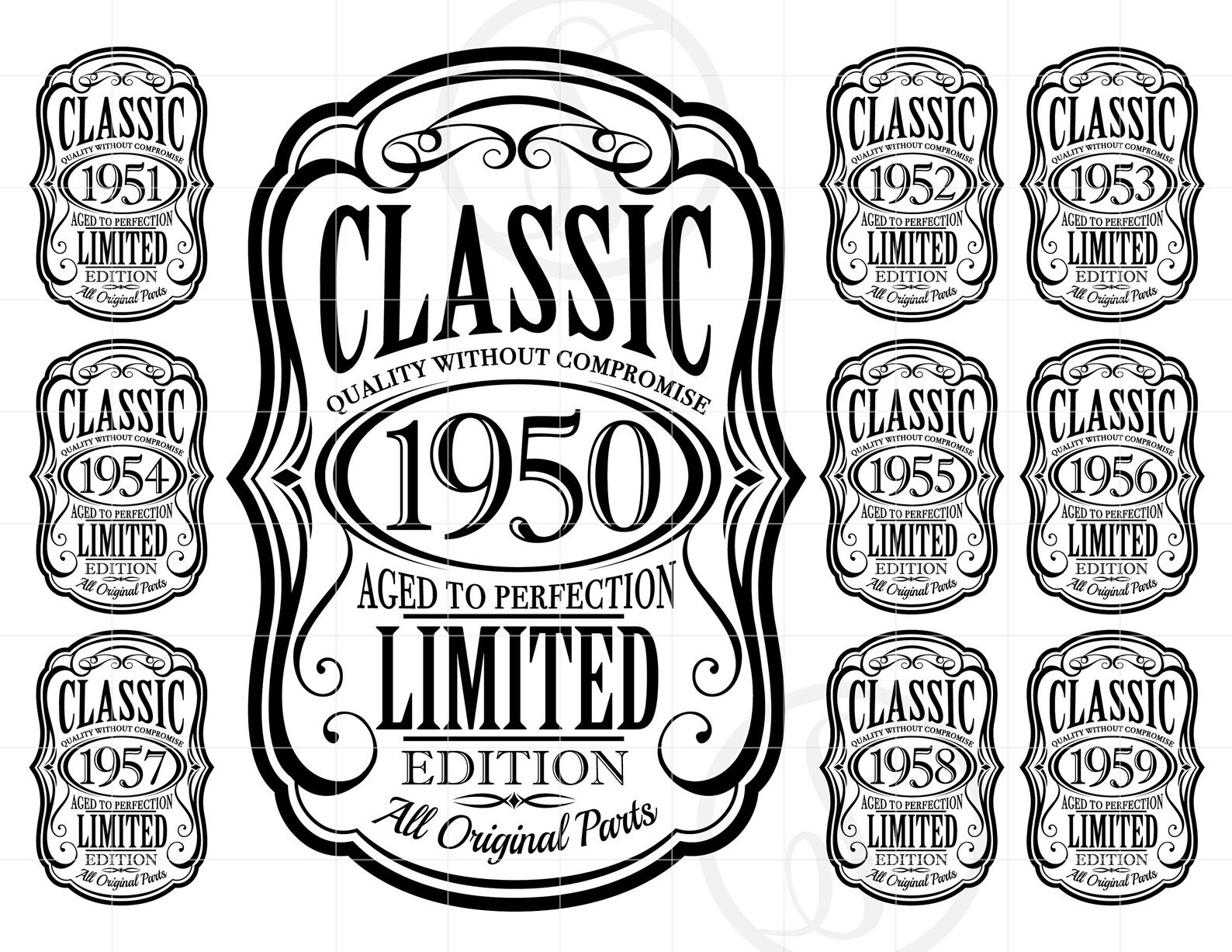 Classic 1950's SVG Classic 1950-59 SVG Clipart Aged to - Etsy