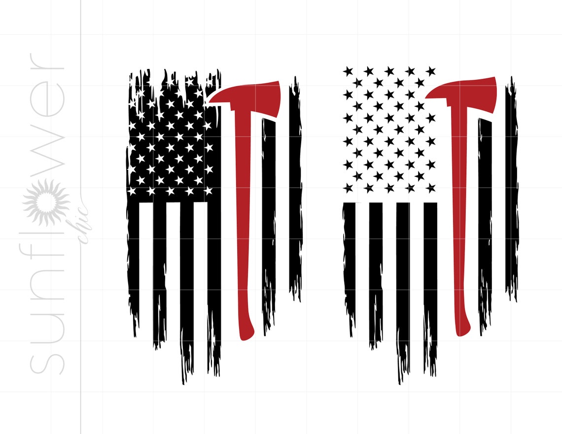 Fire Fighter Flag Svg Red Line Svg Cut Files Distressed - Etsy